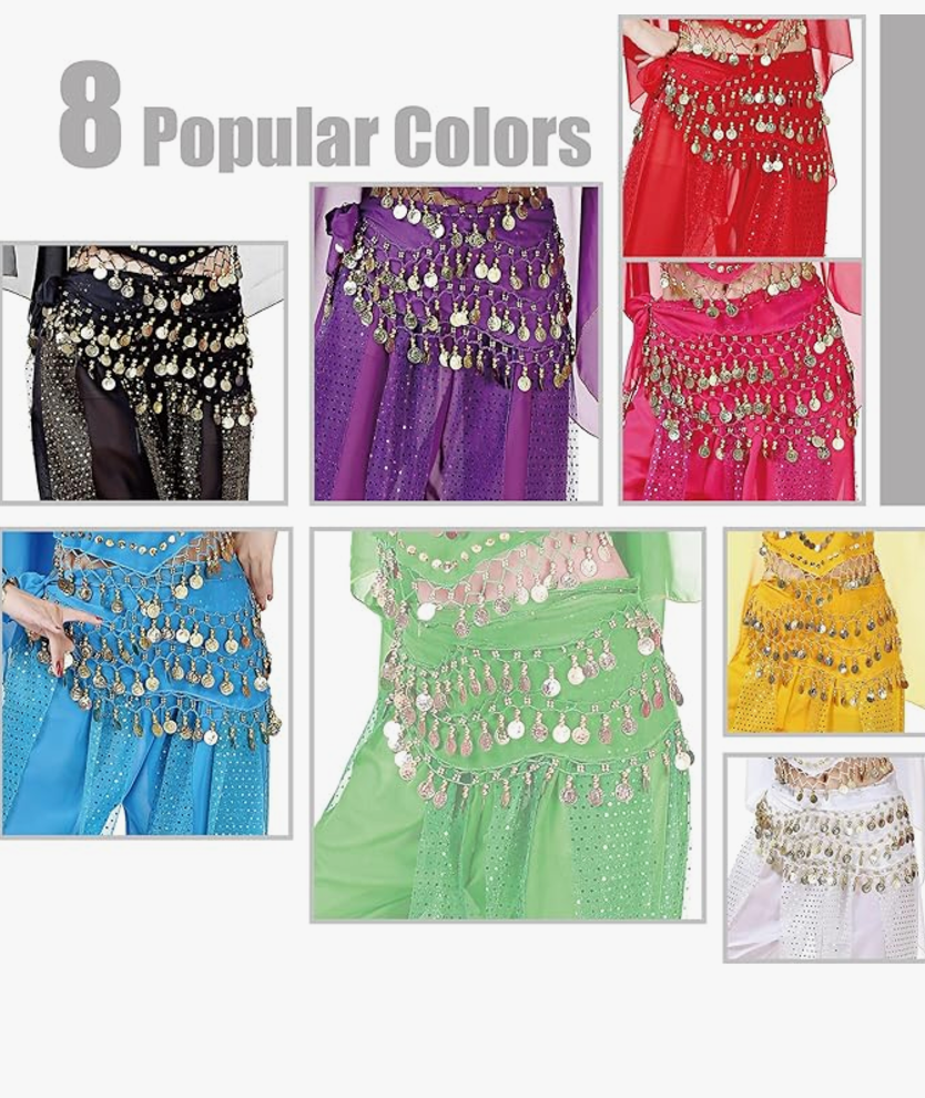 Belly Dancer Belt Scarf Skirt for Women with 128 Gold Coins – Let's ...
